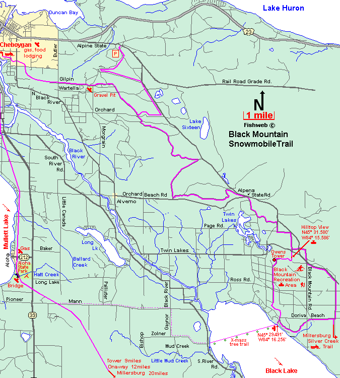 Michigan Snowmobiling Black Moutain Cheboygan Snowmobile Trail Map ...