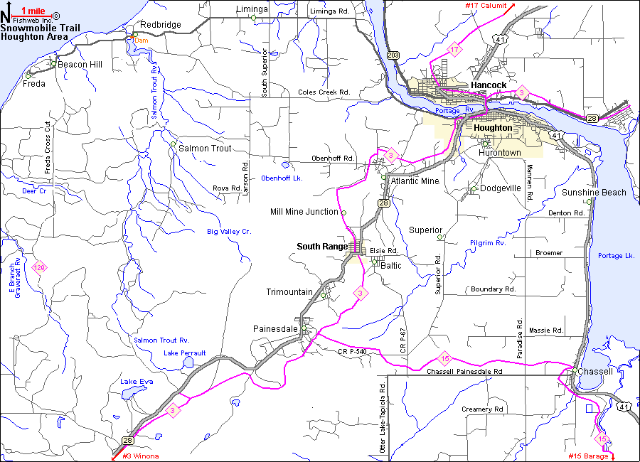 Michigan Snowmobiling Houghton / Chassell Snowmobile Trail Map Michigan ...